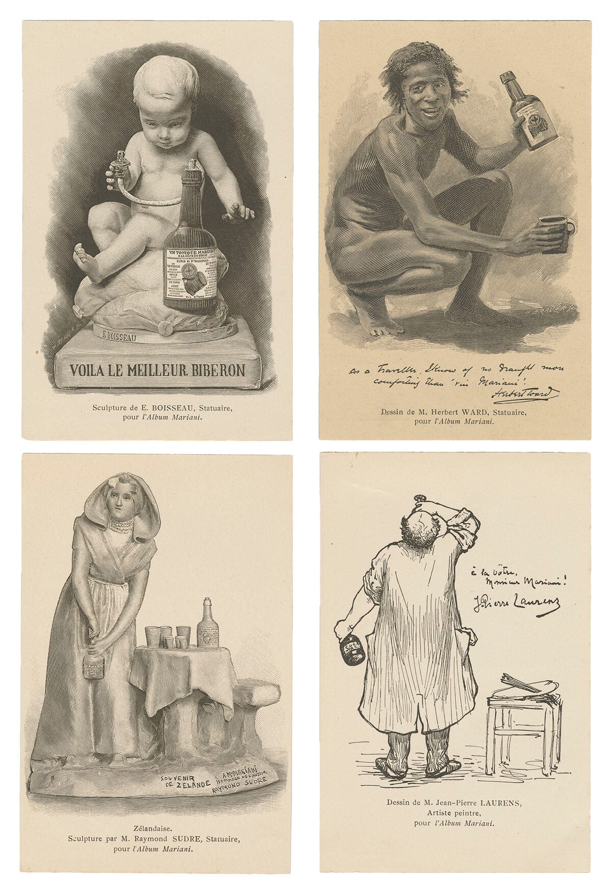 Collection of 144 early 20th century French ad postcards for Vin ...